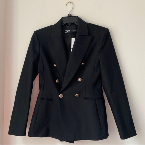 Zara | Jackets & Coats | Zara Balmain Style Double Breasted Black ...